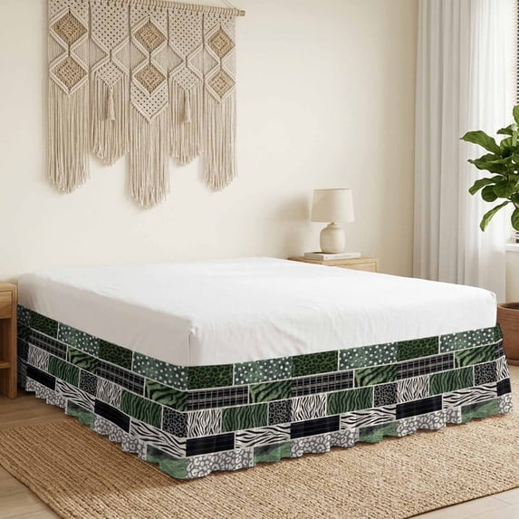 Animal Print Bed Skirt 18 Inch Drop, Art Rustic Green Leopard Zebra ...