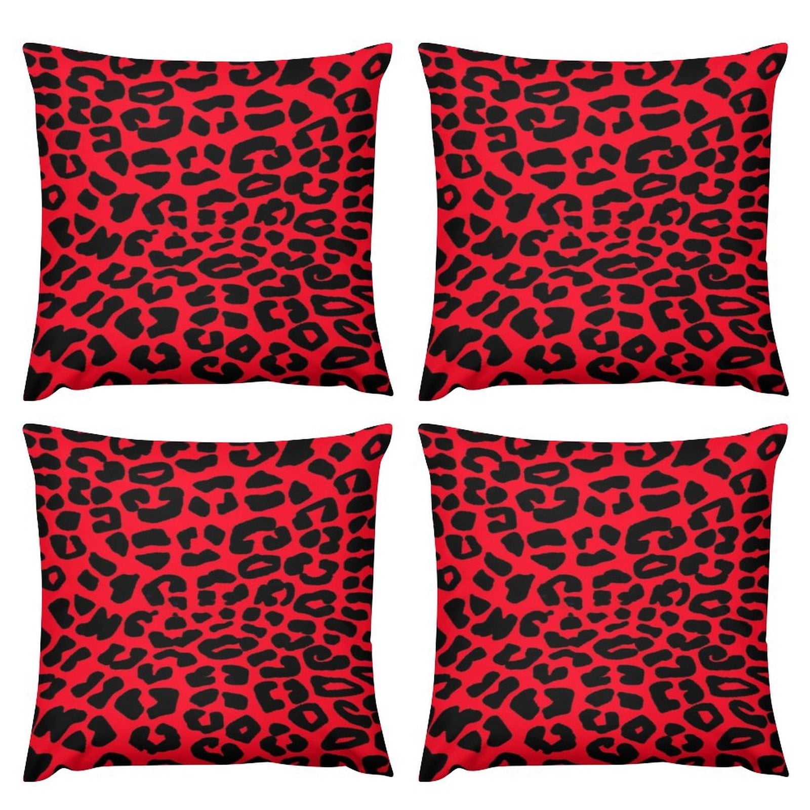 Animal Print Black Red Leopard Spots 4 Pcs Cushion Covers Sofa Cushion ...
