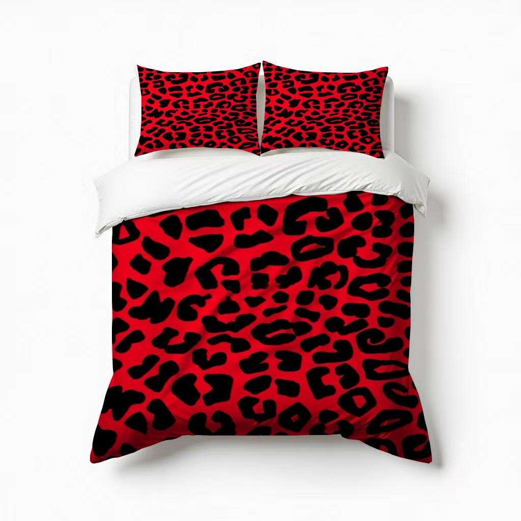 Animal Print Black Red Leopard Spots Bedding Set 3 Pcs Soft Microfiber ...