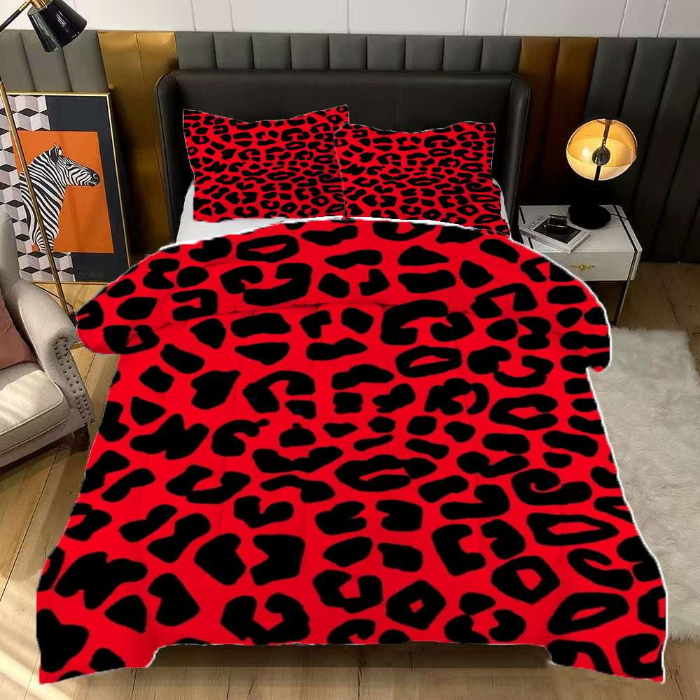 Animal Print Black Red Leopard Spots Comforter Set King Size Bedding ...