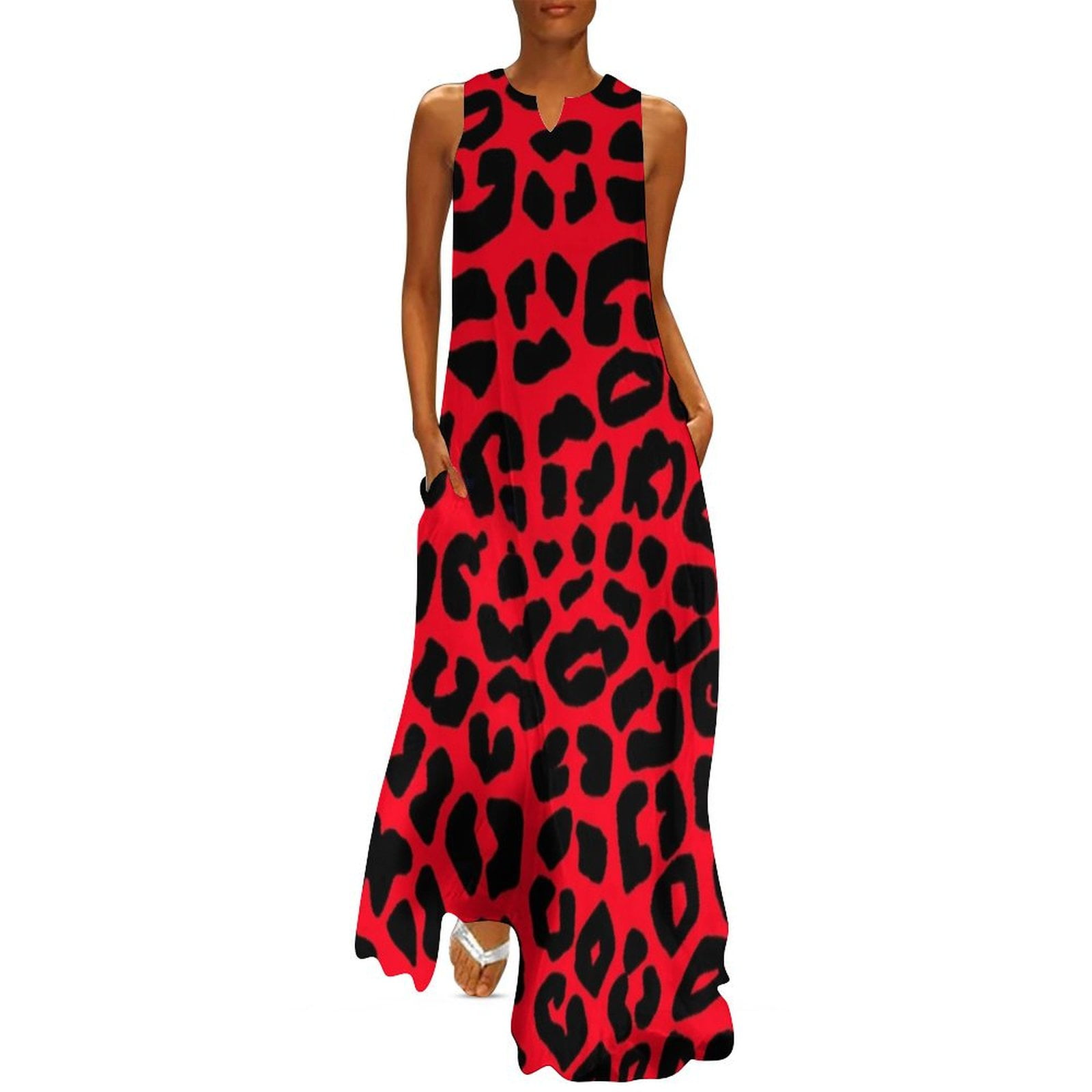 Animal Print Black Red Leopard Spots Long Dress Female Clothing Prom ...