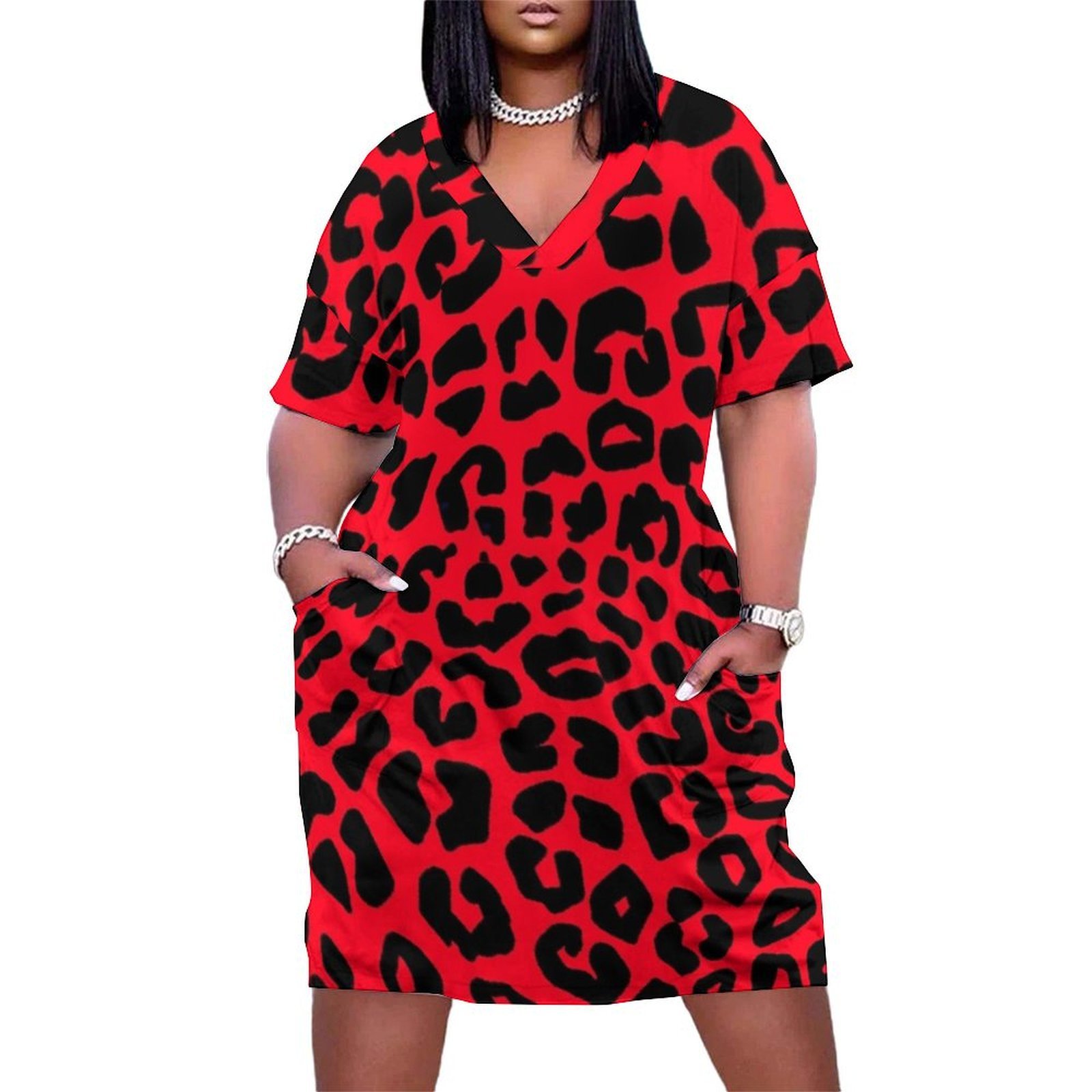 Animal Print Black Red Leopard Spots Loose Pocket Dress Dresses Summer ...