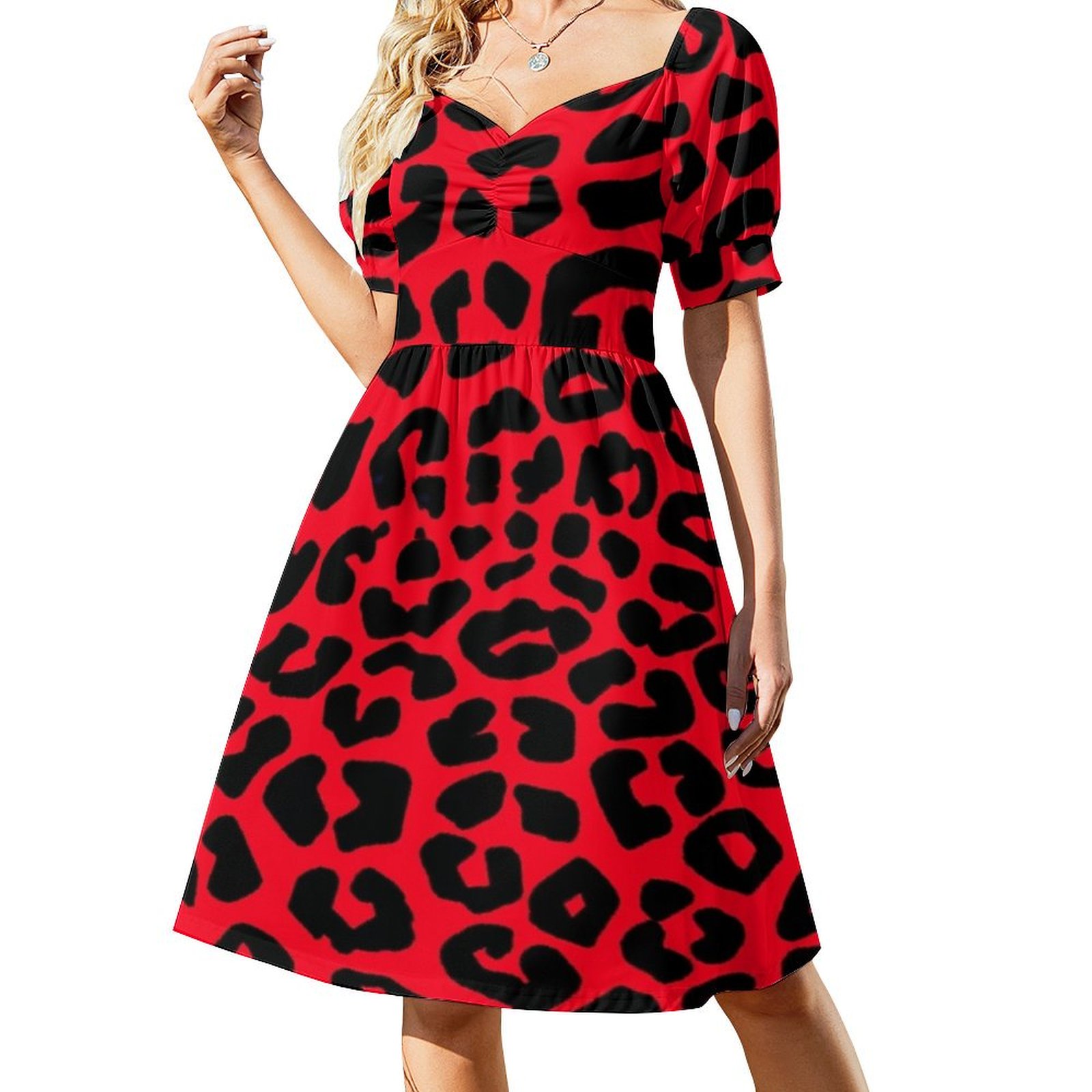 Animal Print Black Red Leopard Spots Short Sleeve Dress Clothes Women's ...