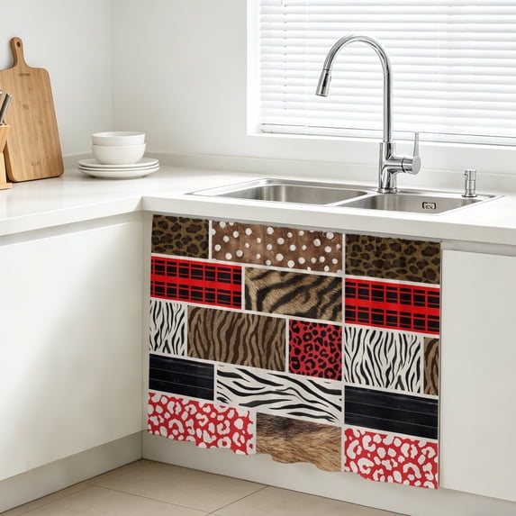 Animal Print Cabinet Curtains for Kitchen 11"W x 13"L, Art Rustic Red ...