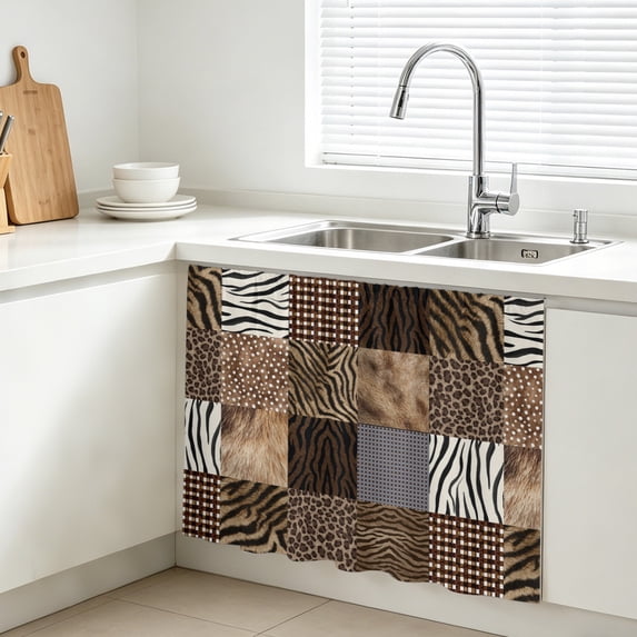 Animal Print Cabinet Curtains for Kitchen 11"W x 13"L, Rustic Leopard ...