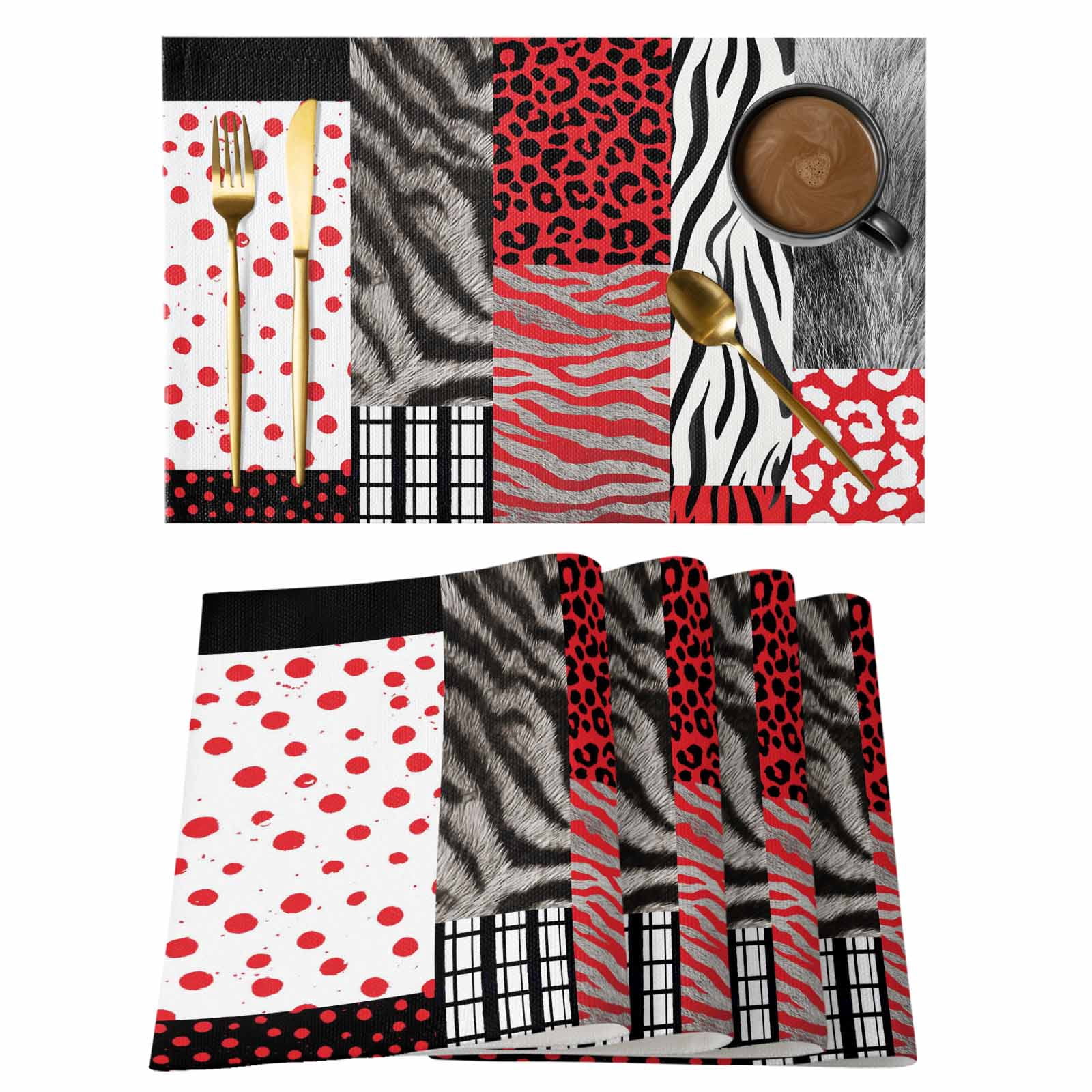 Animal Print Cotton Linen Placemats Set of 1, Art Rustic Red Gray ...
