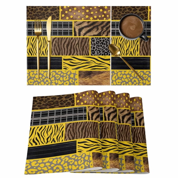Animal Print Cotton Linen Placemats Set of 12, Art Rustic Yellow ...