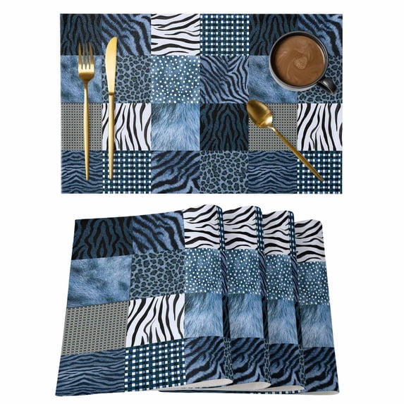 Animal Print Cotton Linen Placemats Set of 6, Rustic Leopard Zebra ...
