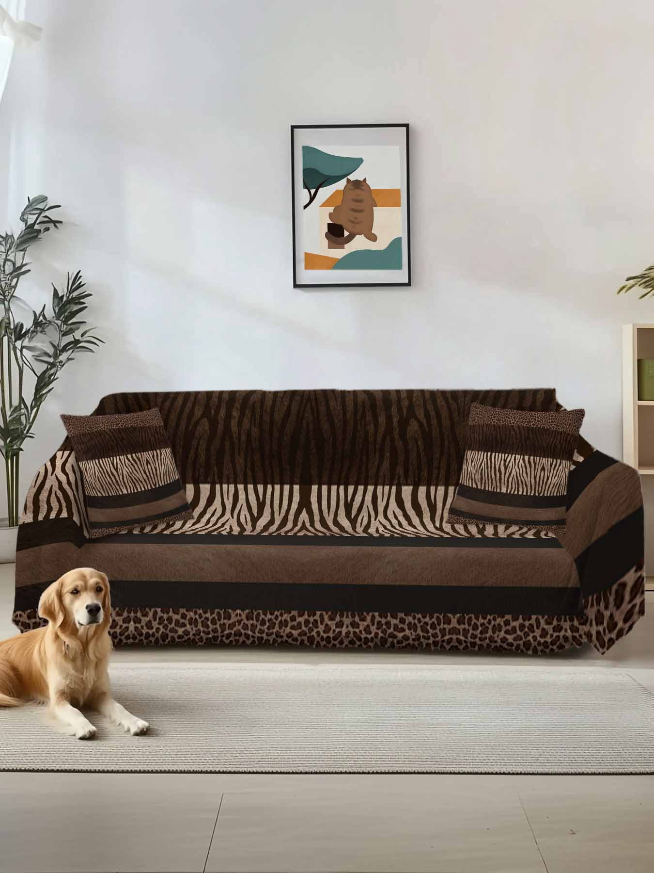 Animal Print Couch Cover, Abstract Leopard Zebra Skin Texture Brown ...