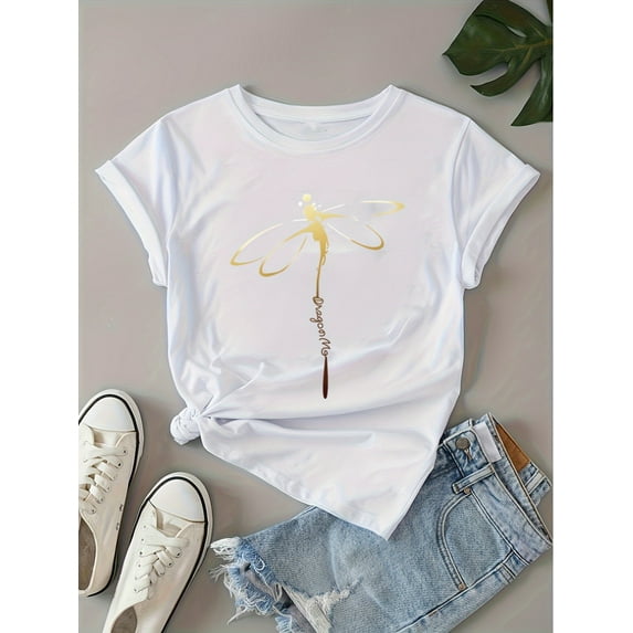 Animal Print Crew Neck T-Shirt, Elegant Short Sleeve T-Shirt For Every ...