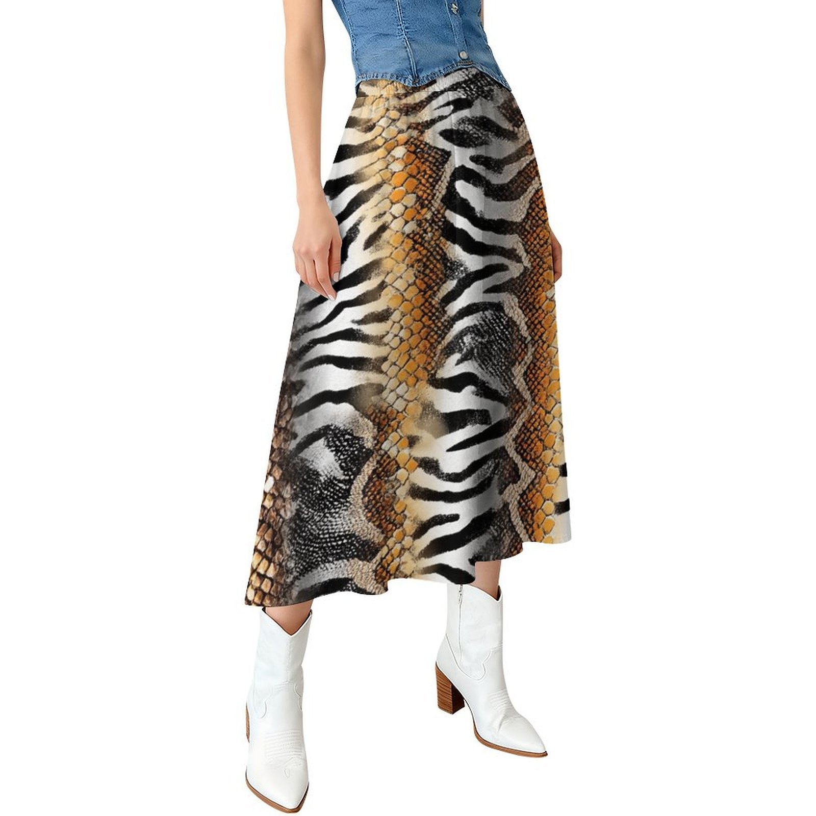 Animal Print Fabric Design Pattern Women High Waist Midi Skirt Elegant ...