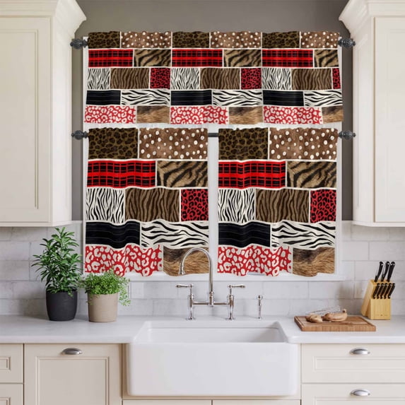 Animal Print Fur Print Pattern Curtain Tier and Valance Set 3 Piece ...