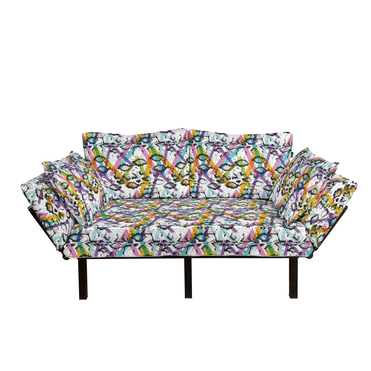 Animal Print Futon Couch, Abstract Snake Skin Pattern with Colorful ...