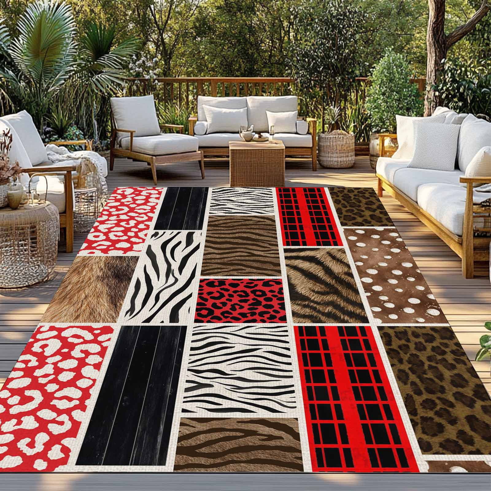 Animal Print Indoor Outdoor Rugs 4x6 Ft, Art Rustic Red Leopard Zebra ...