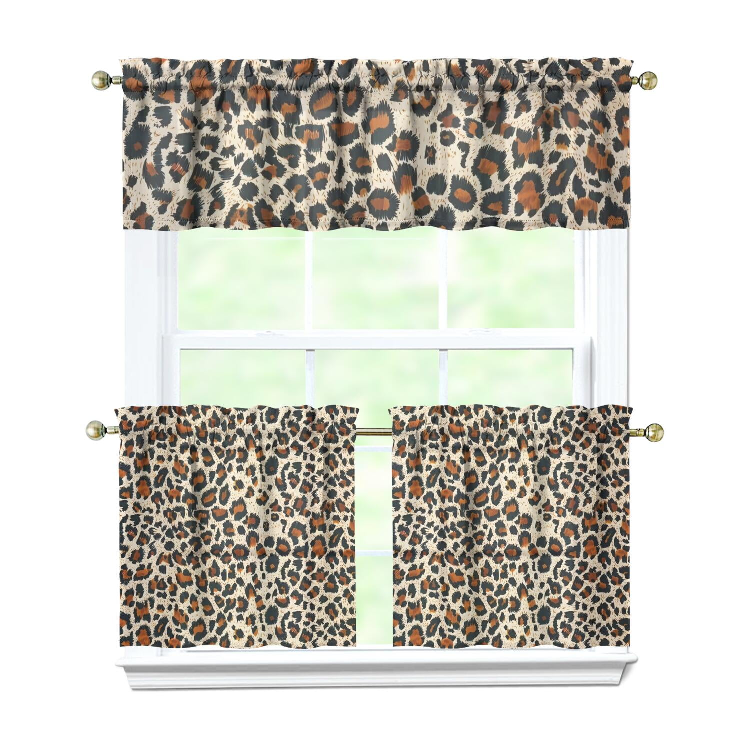 Animal Print Kitchen Curtains 3-Piece, Unique Spots & Texture, Rod ...
