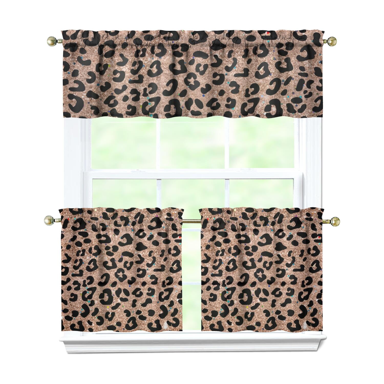 Animal Print Kitchen Curtains 3-Piece, Unique Spots & Texture, Rod ...