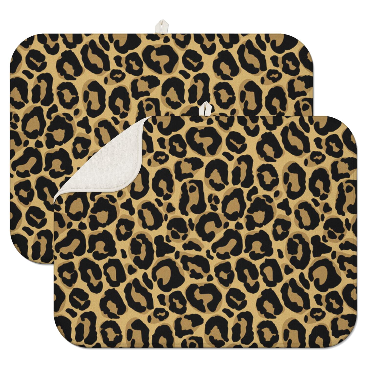 Animal Print Leopard Dish Mat – Stylish Cheetah Pattern with Glitter ...