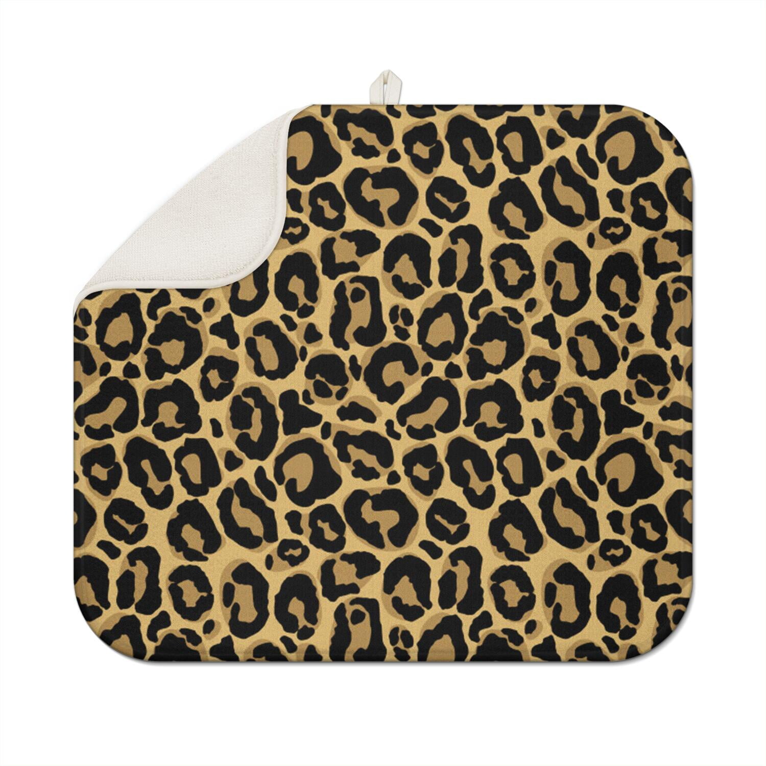 Animal Print Leopard Dish Mat – Stylish Cheetah Pattern with Glitter ...