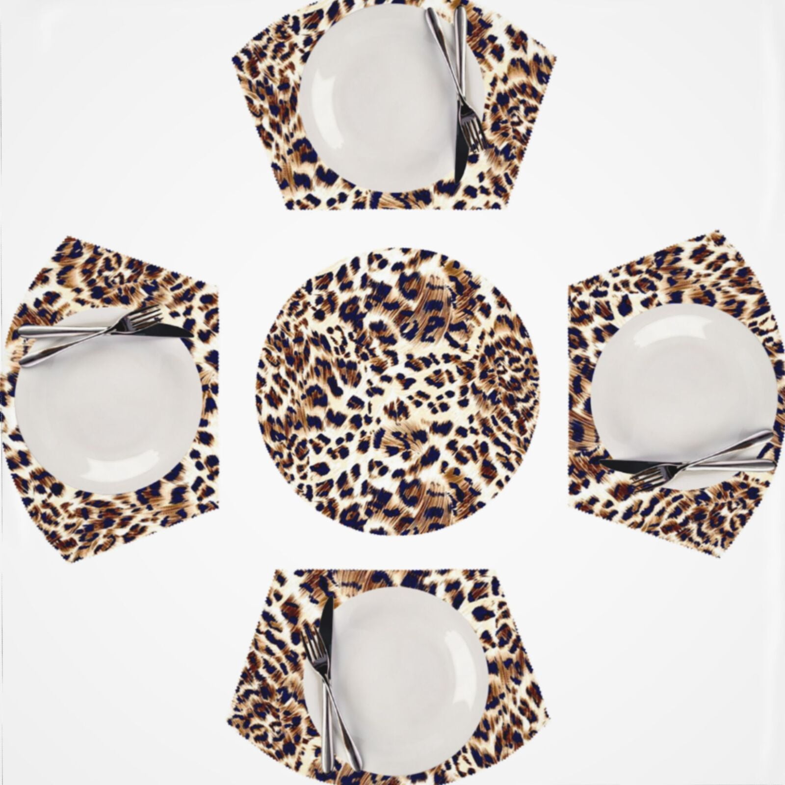 Animal Print, Leopard Texture Round Table Placemats Set Of 5 Wedge ...