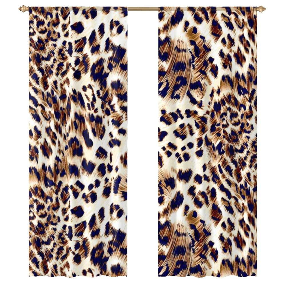 Animal Print, Leopard Texture Tulle Curtains For Living Room Chiffon ...