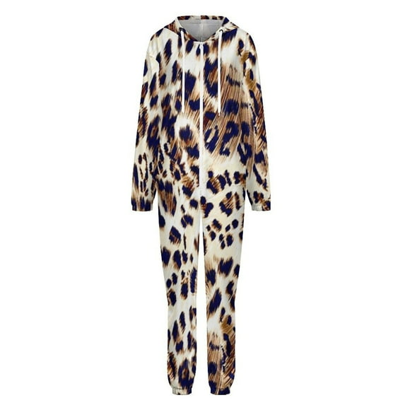 Animal Print, Leopard Texture Unisex Adult Onesie Pajamas with Pockets ...