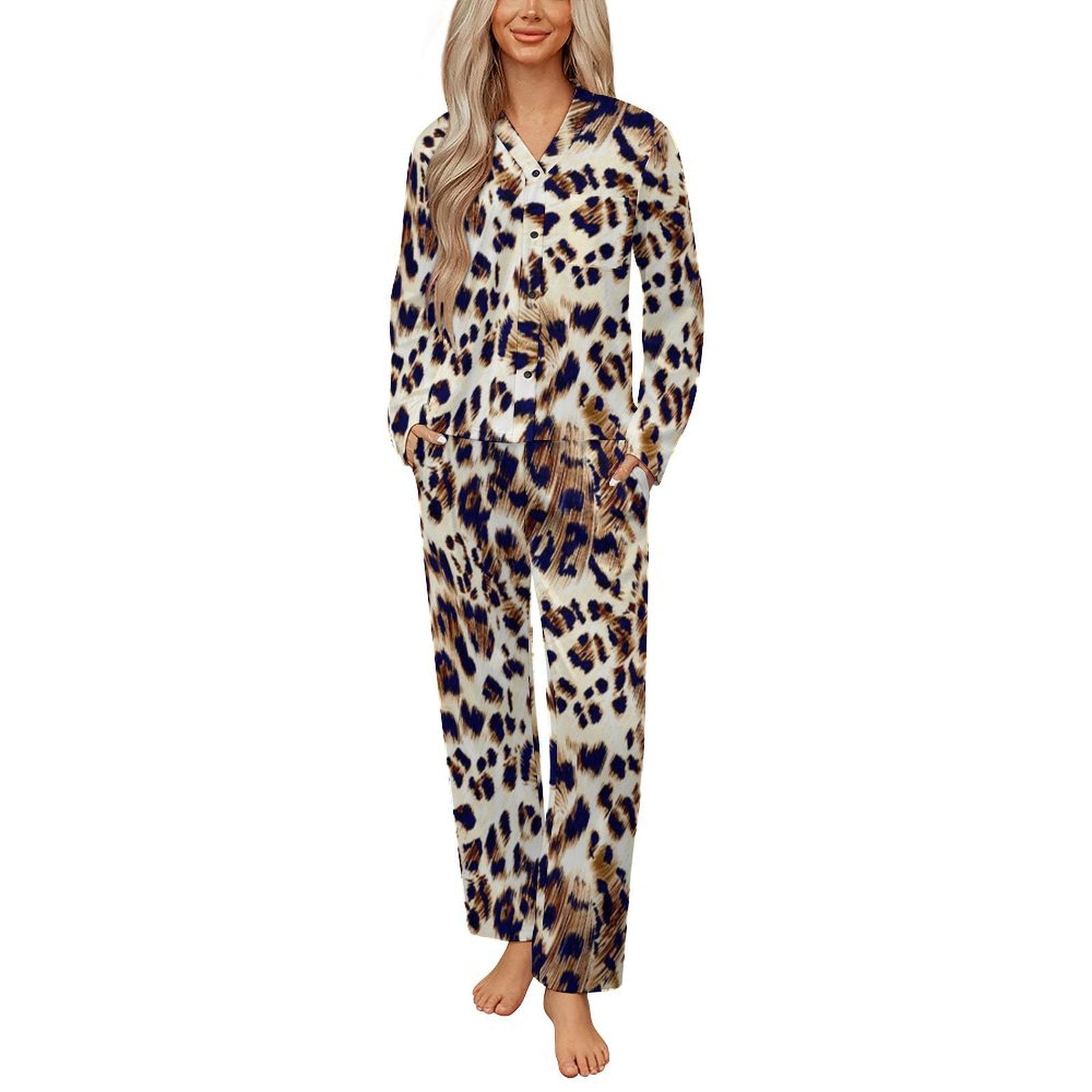 Animal Print, Leopard Texture Womens Pyjamas Set Button Up Pyjamas ...