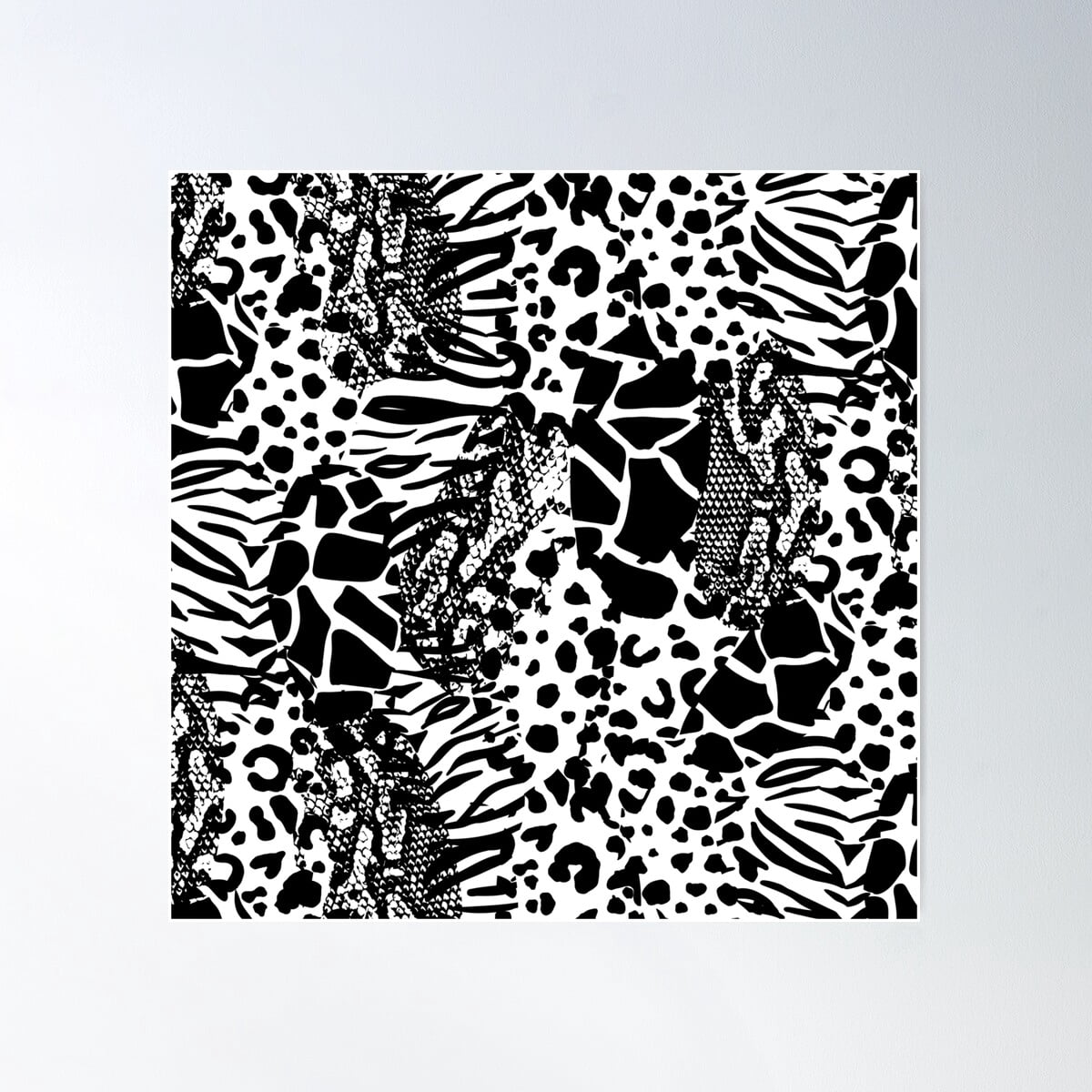 Animal Print Mix - Black White Poster Wall Art, Modern Wall Decor For ...
