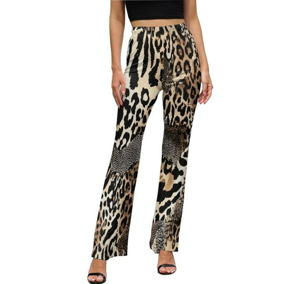 Animal Print Mixed Textile High Waisted Casual Flared Trousers Summer ...