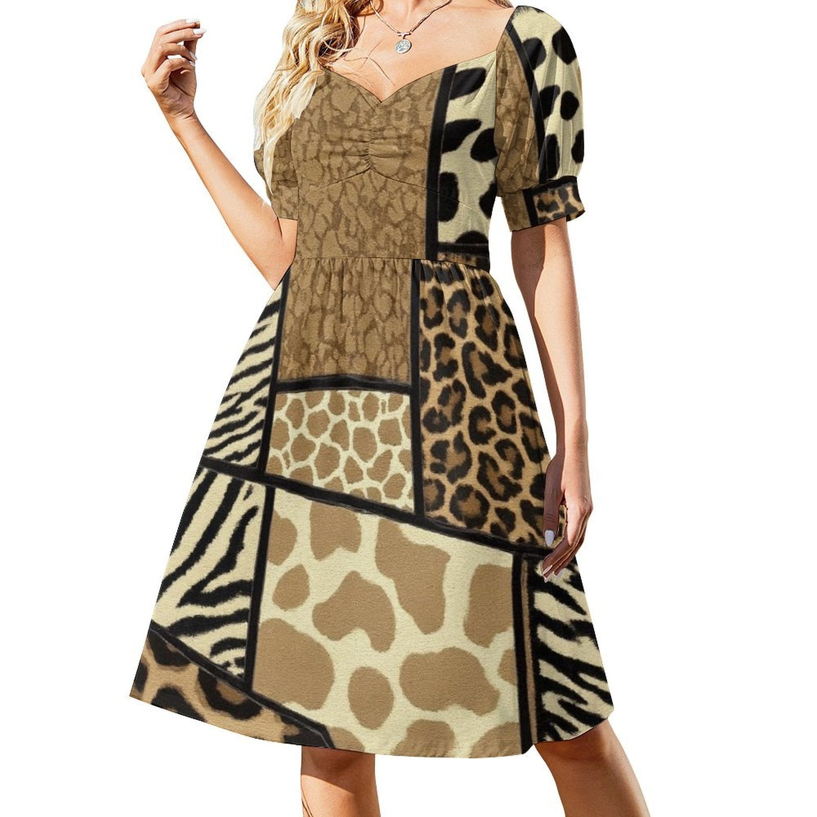 Animal Print Patchwork Rug Short Sleeve Dress Clothes Women's Summer ...