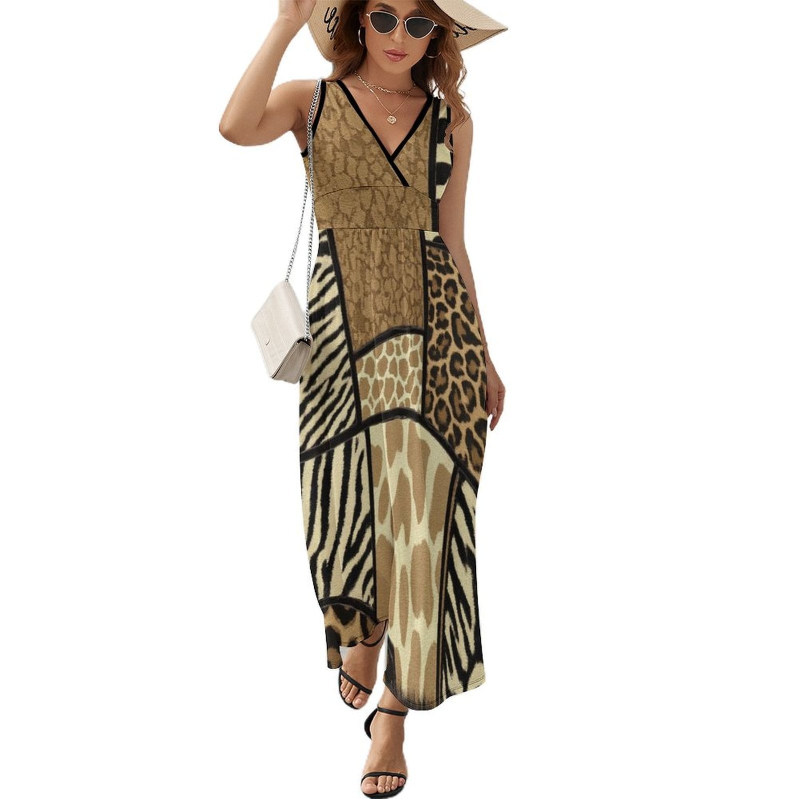 Animal Print Patchwork Rug Womens Night Club Maxi Dress V Neck ...