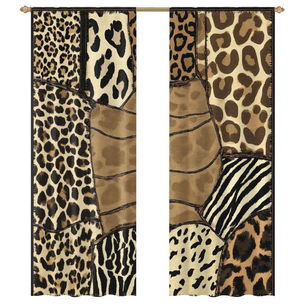 Animal Print Patchwork Textile Modern Tulle Window Curtains for Living ...