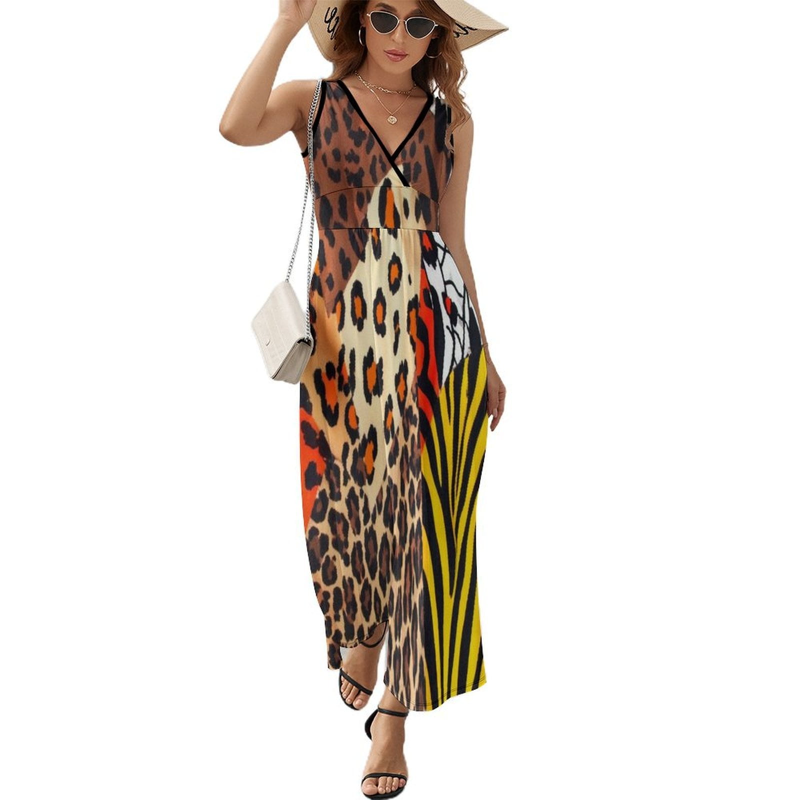 Animal Print Patchwork Vibrant Fabric Dress Fashion Boho Beach Long ...