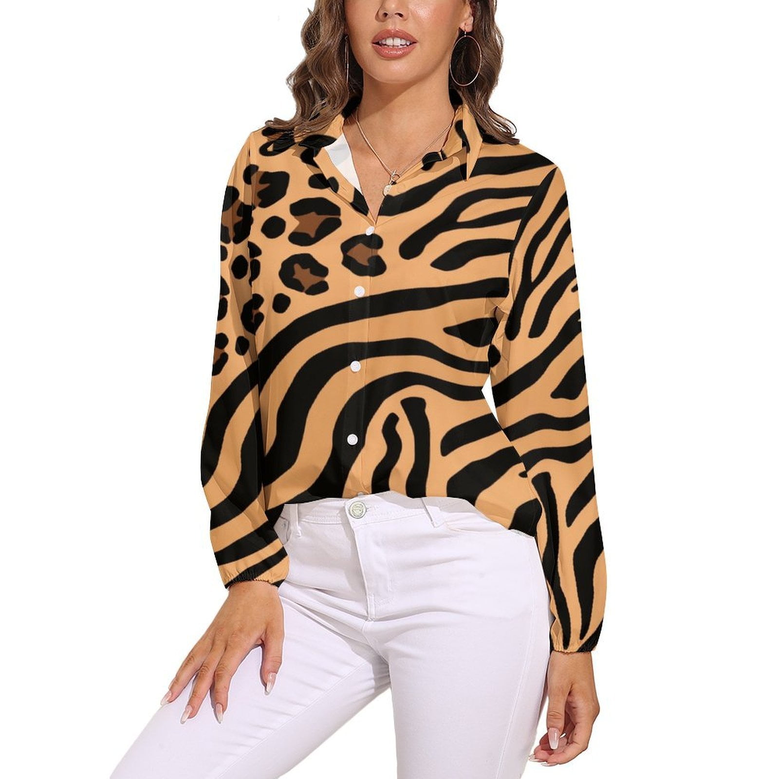 Animal Print Pattern Design Blouse For Women Loose Blouses Long Sleeve ...