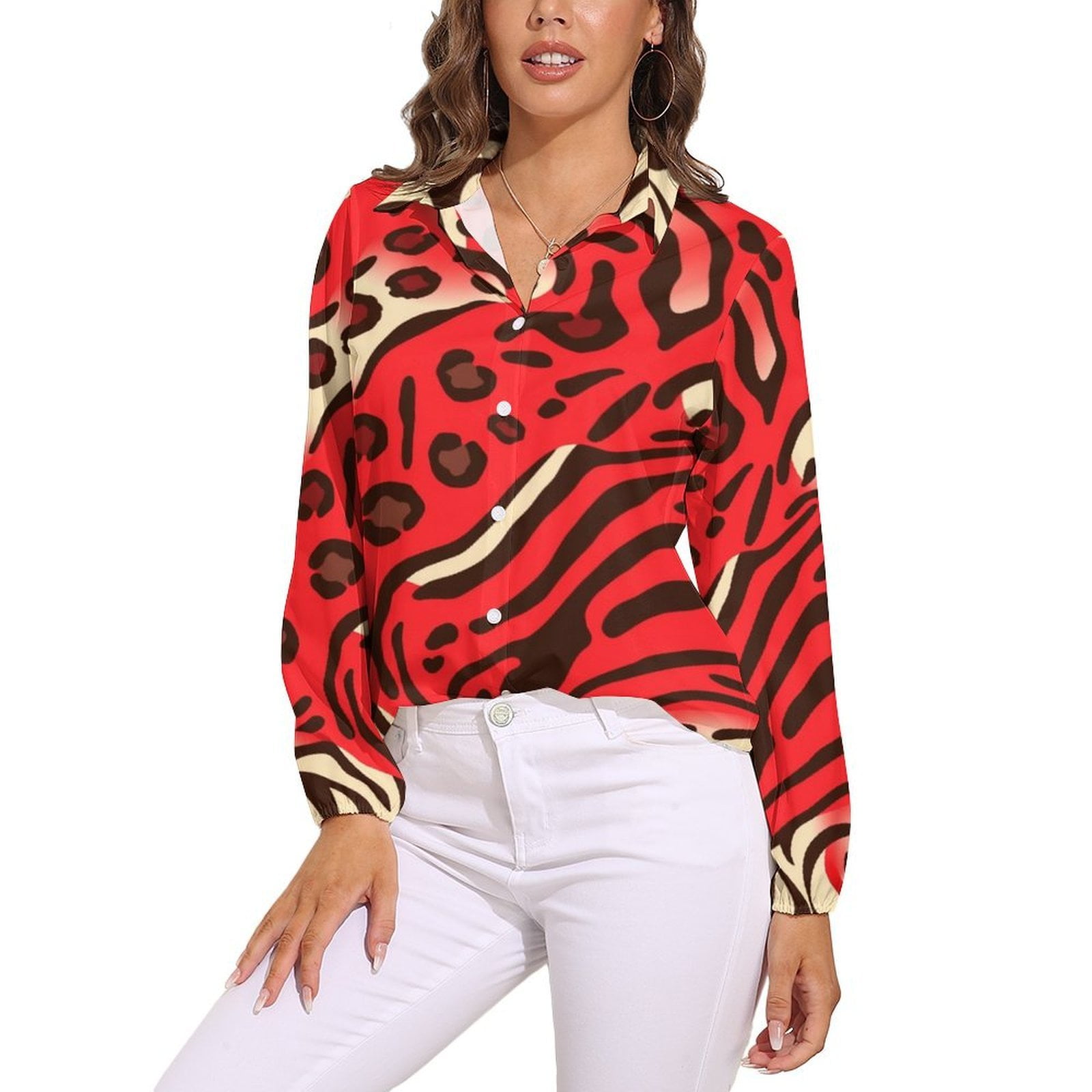 Animal Print Pattern Design Blouse For Women Loose Blouses Long Sleeve ...