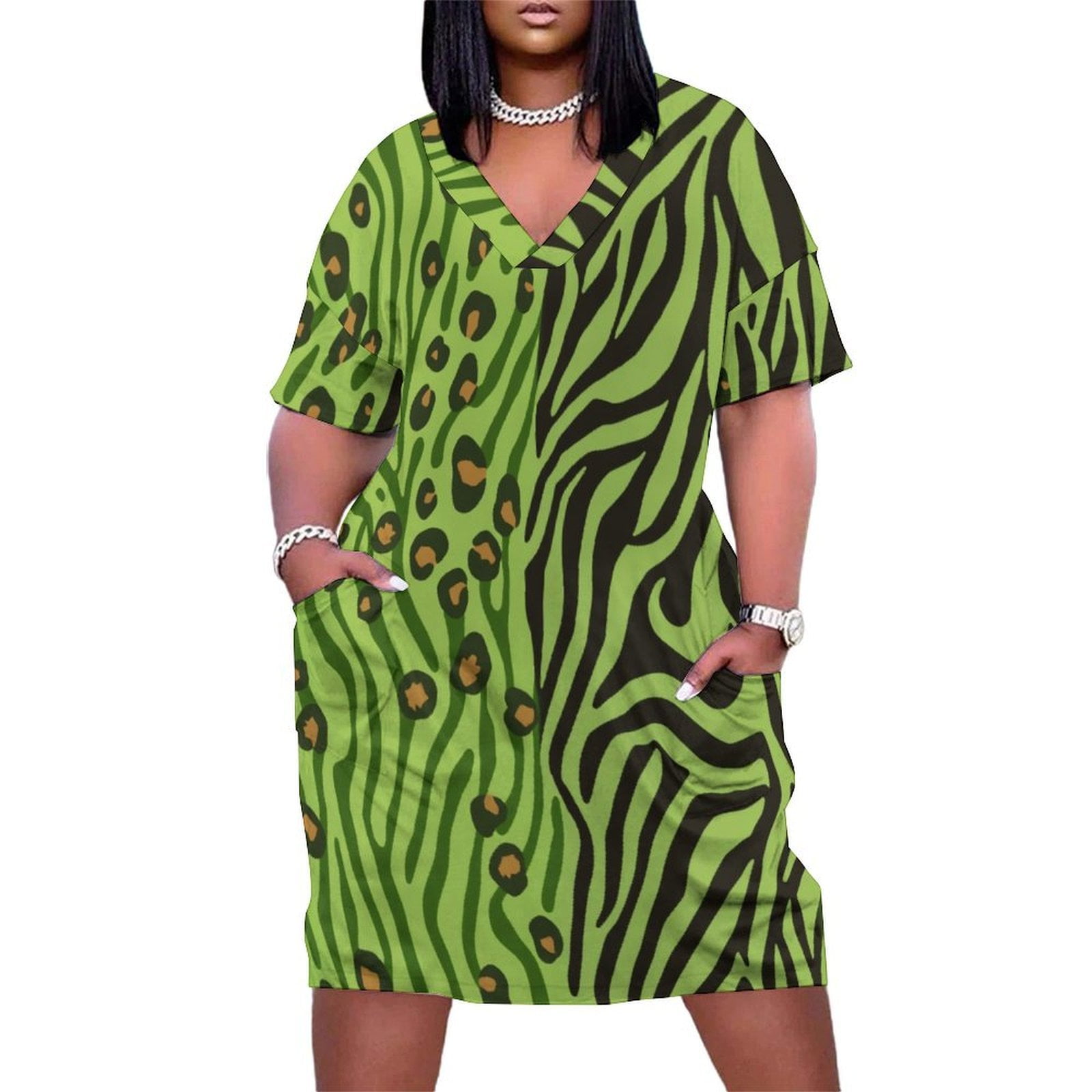 Animal Print Pattern Design Loose Pocket Dress Elegant Women"s Dresses for Wedding Wedding ...