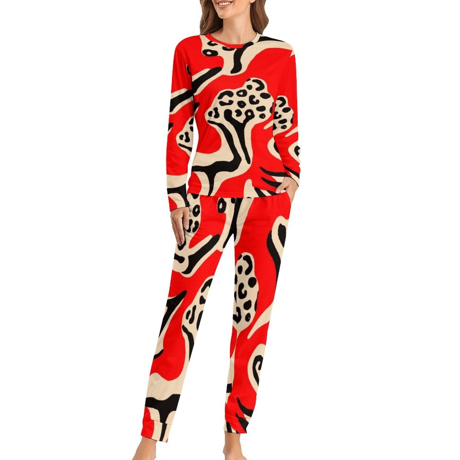 Animal Print Pattern Design Pajamas 2 Pieces Pajama Sets Woman Long ...