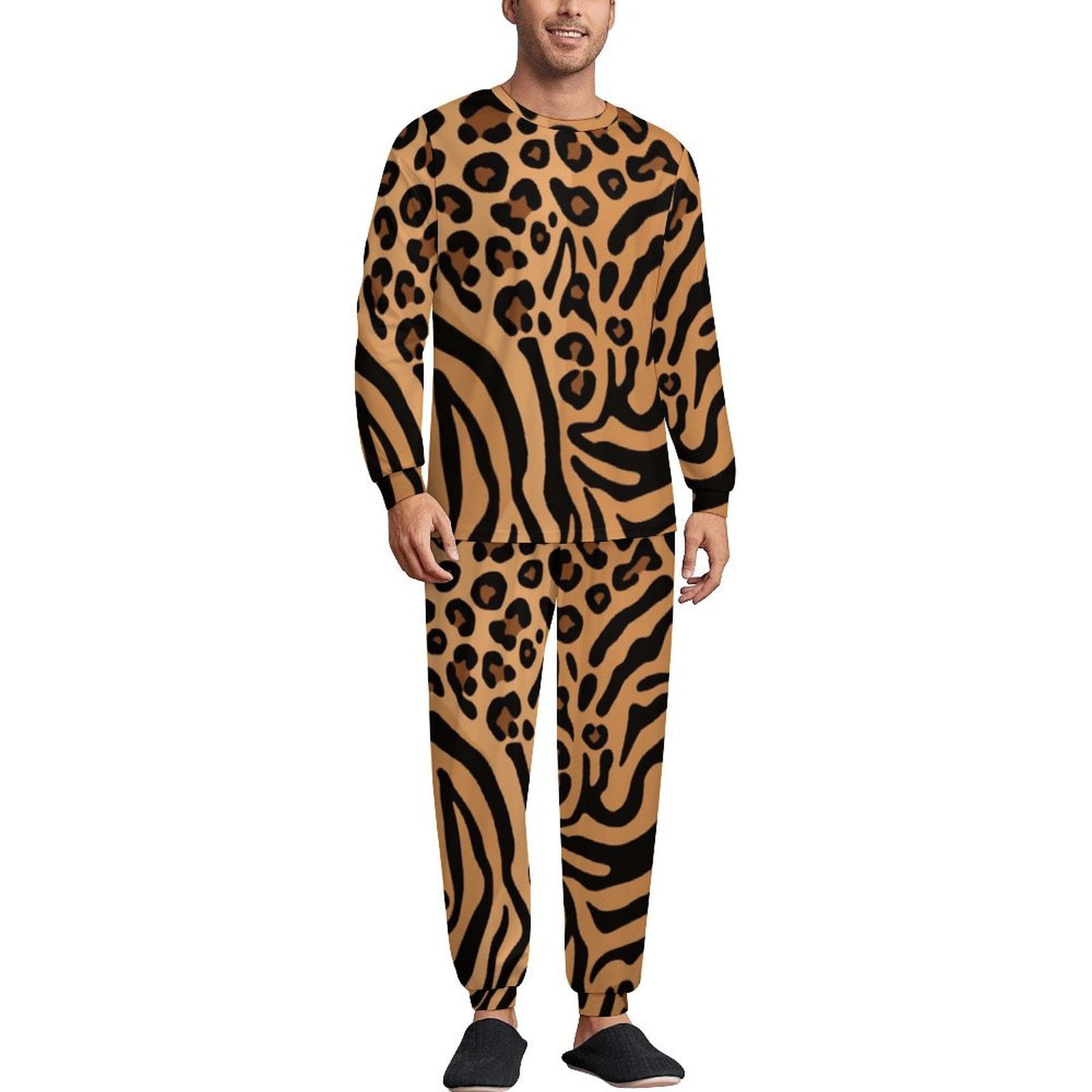 Animal Print Pattern Design Pajamas Mens Warm Sleepwear Autumn Long ...
