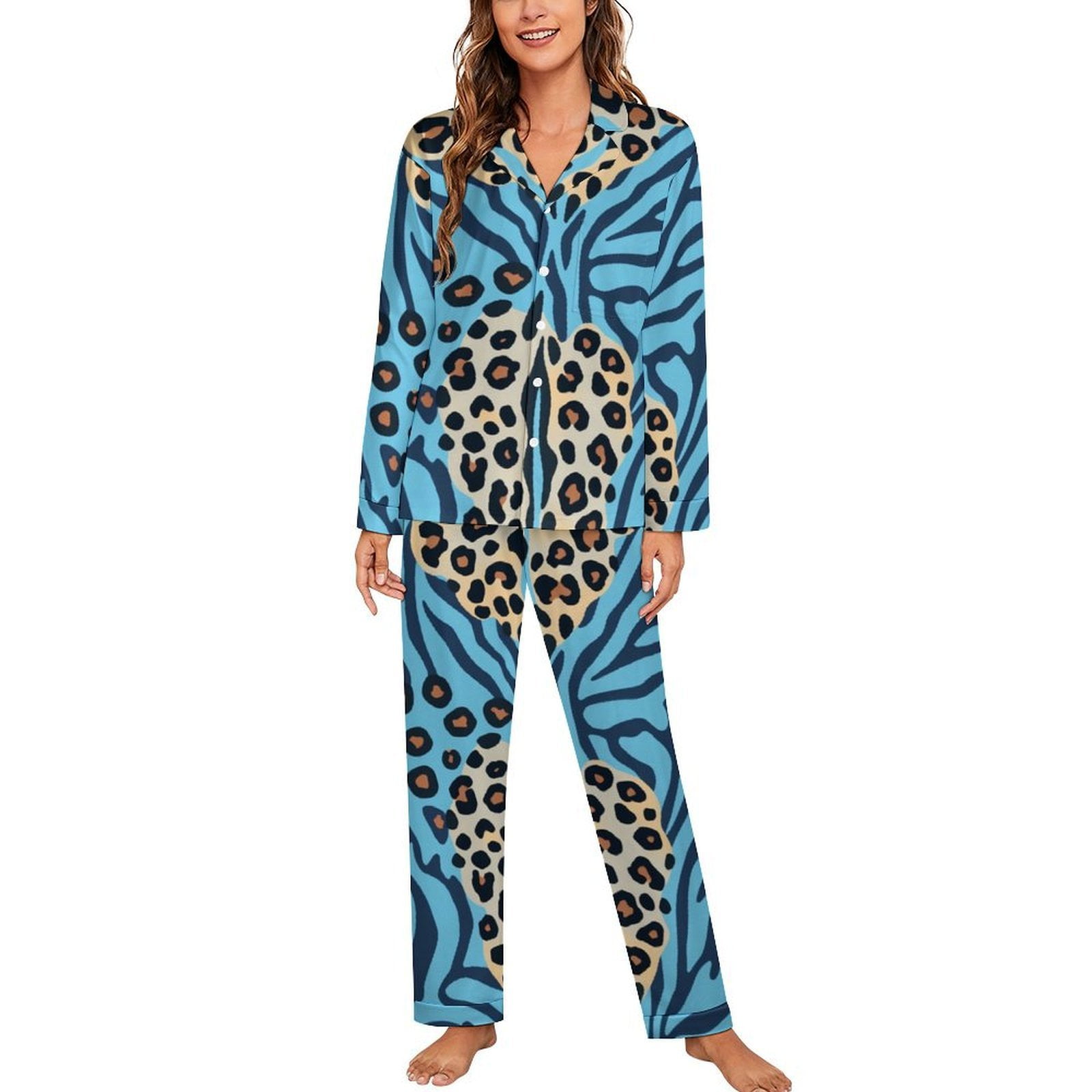 Animal Print Pattern Design Pajamas Night V Neck Nightwear Lady Two ...
