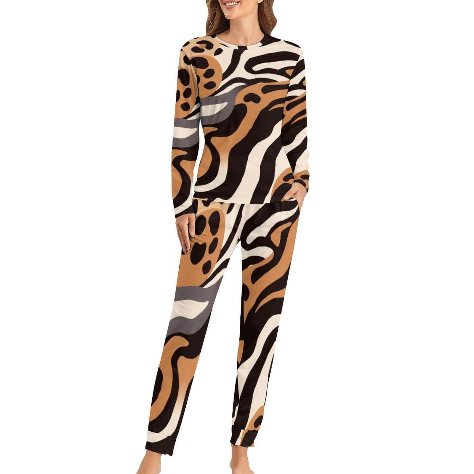 Animal Print Pattern Design Pajamas Woman Long Sleeves Cute Pajama Sets ...