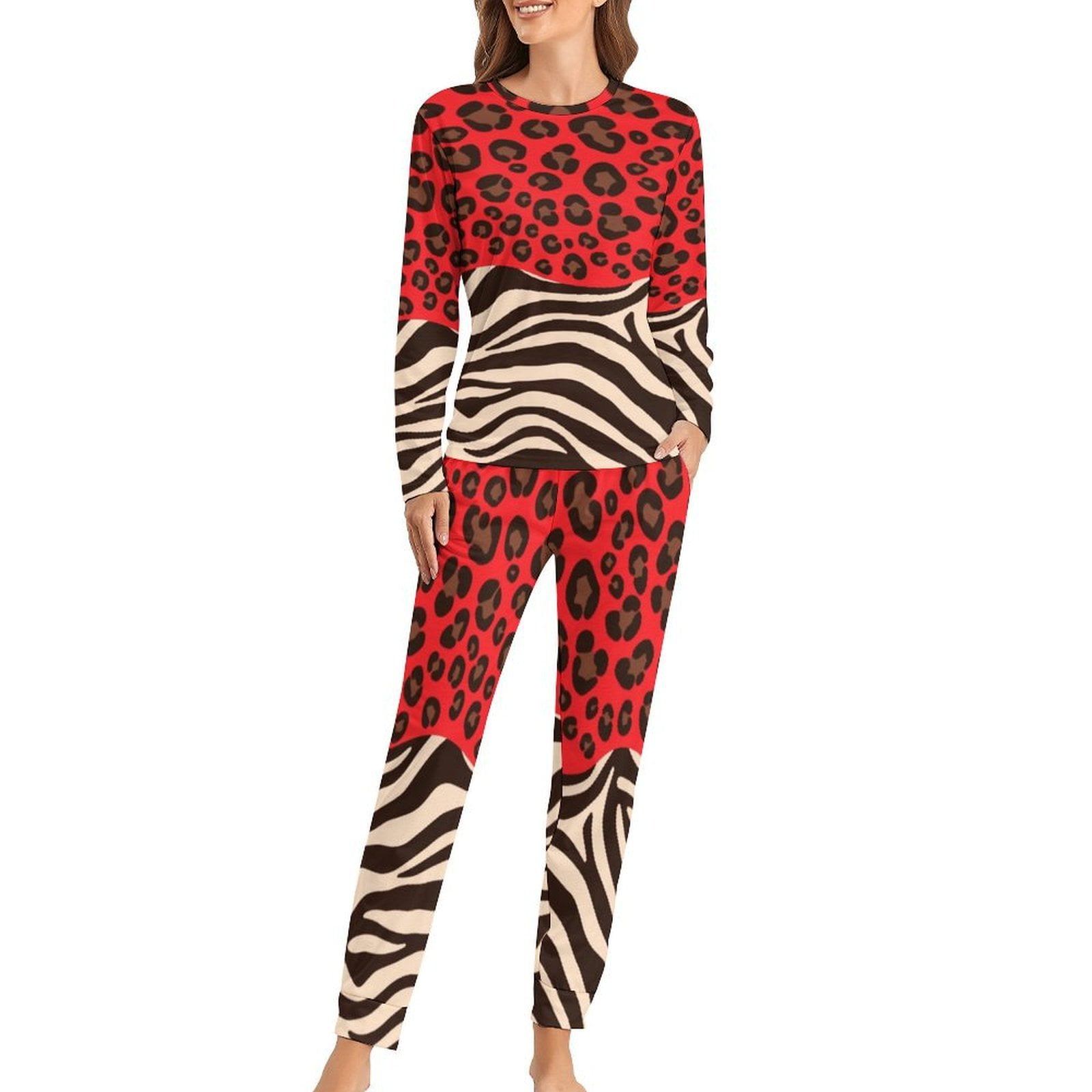 Animal Print Pattern Design Pajamas Woman Two Piece Design Long Sleeves ...