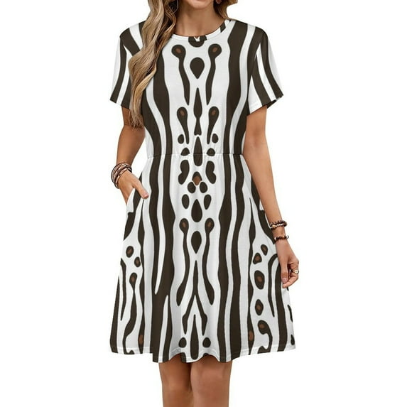 Women Casual Dress Animal Print Pattern Design Short Sleeves Loose ...