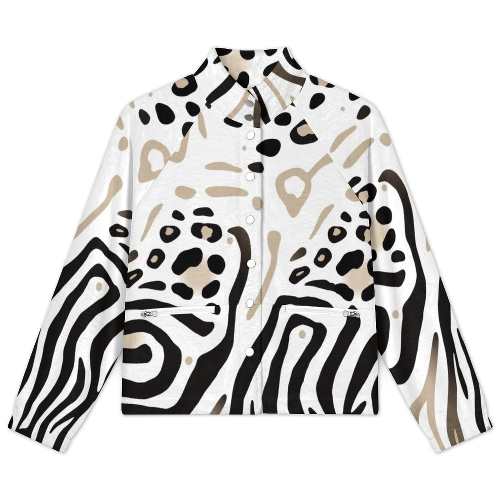 Animal Print Pattern Fall Winter Women Jacket Stand Collar Thick Plush ...