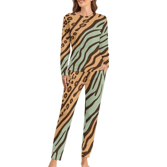 Animal Print Pattern Pajamas Woman Nightwear Long Sleeve Two Piece ...