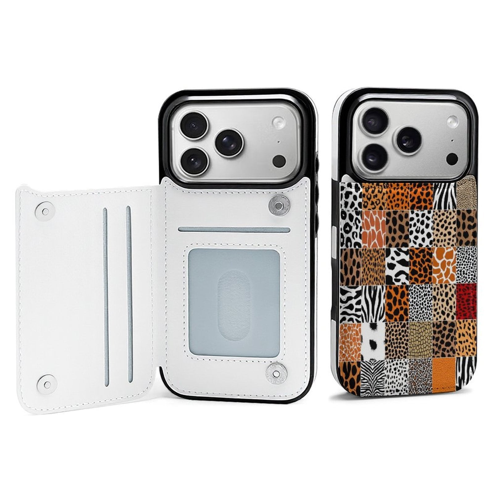 Animal Print Pattern Patchwork Collage Leather Wallet Case for iPhone13 ...