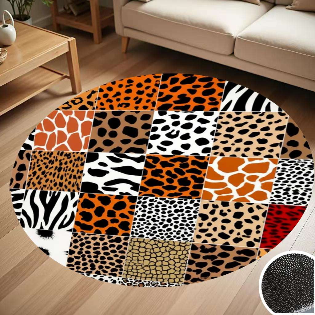 Animal Print Pattern Patchwork Collage Round Carpet Living Room Bedroom ...
