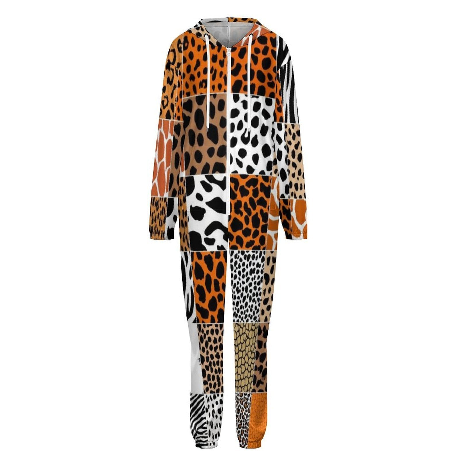 Animal Print Pattern Patchwork Collage Unisex Adult Onesie Pajamas with ...