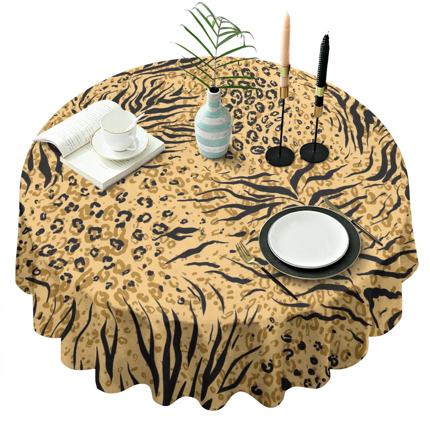 Animal Print Pattern Round Tablecloth 60"x60",Wrinkle Wipeable Table ...