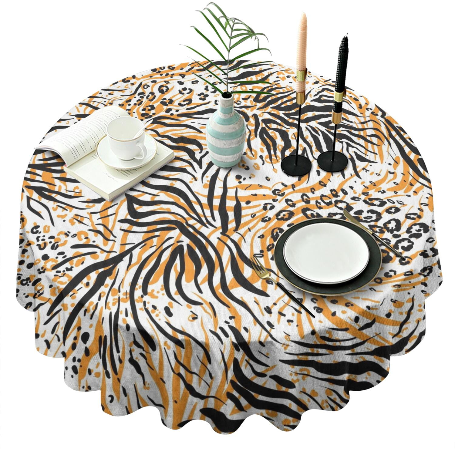 Animal Print Pattern Round Tablecloth 60"x60",Wrinkle Wipeable Table ...
