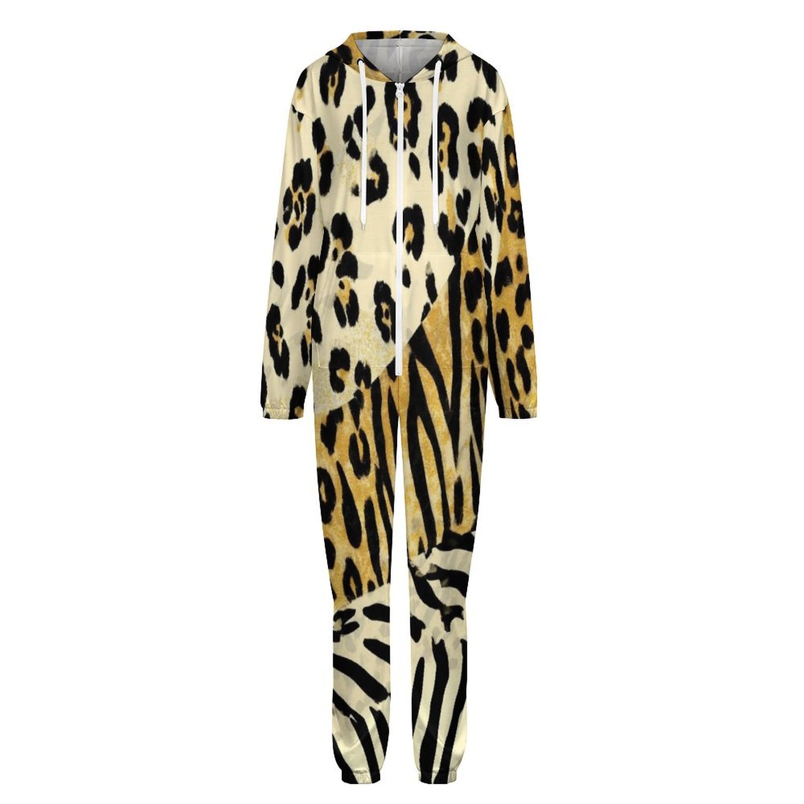 Animal Print Pattern Seamless Unisex Adult Onesie Pajamas with Pockets ...