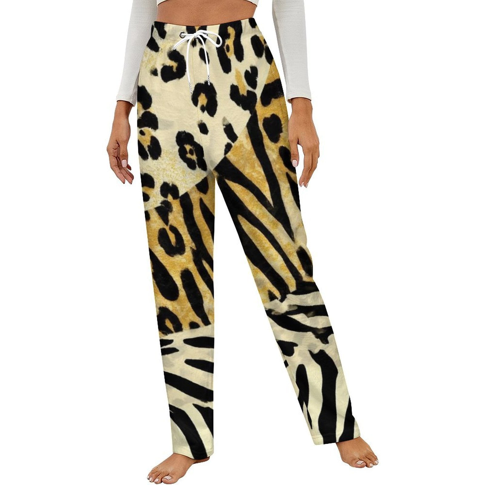 Animal Print Pattern Seamless Winter Female Pants Flannel High Waist ...